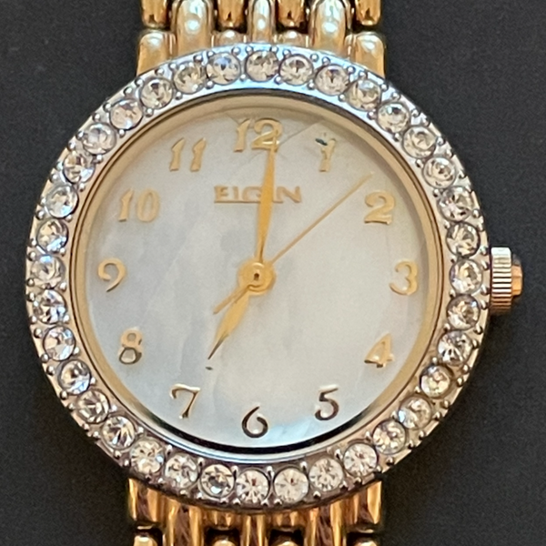 Elgin EG227SP Women's Watch Runs New Battery Gold Case MOP Dial Diamond ...