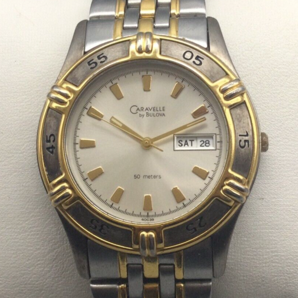 Caravelle Bulova Watch Unisex 35mm Silver Gold Tone Date 50M New ...