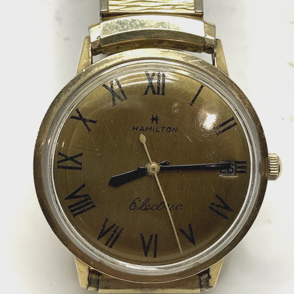 Hamilton Electric 10K RGP Men's Watch Gold Face Stretch Band Vintage ...