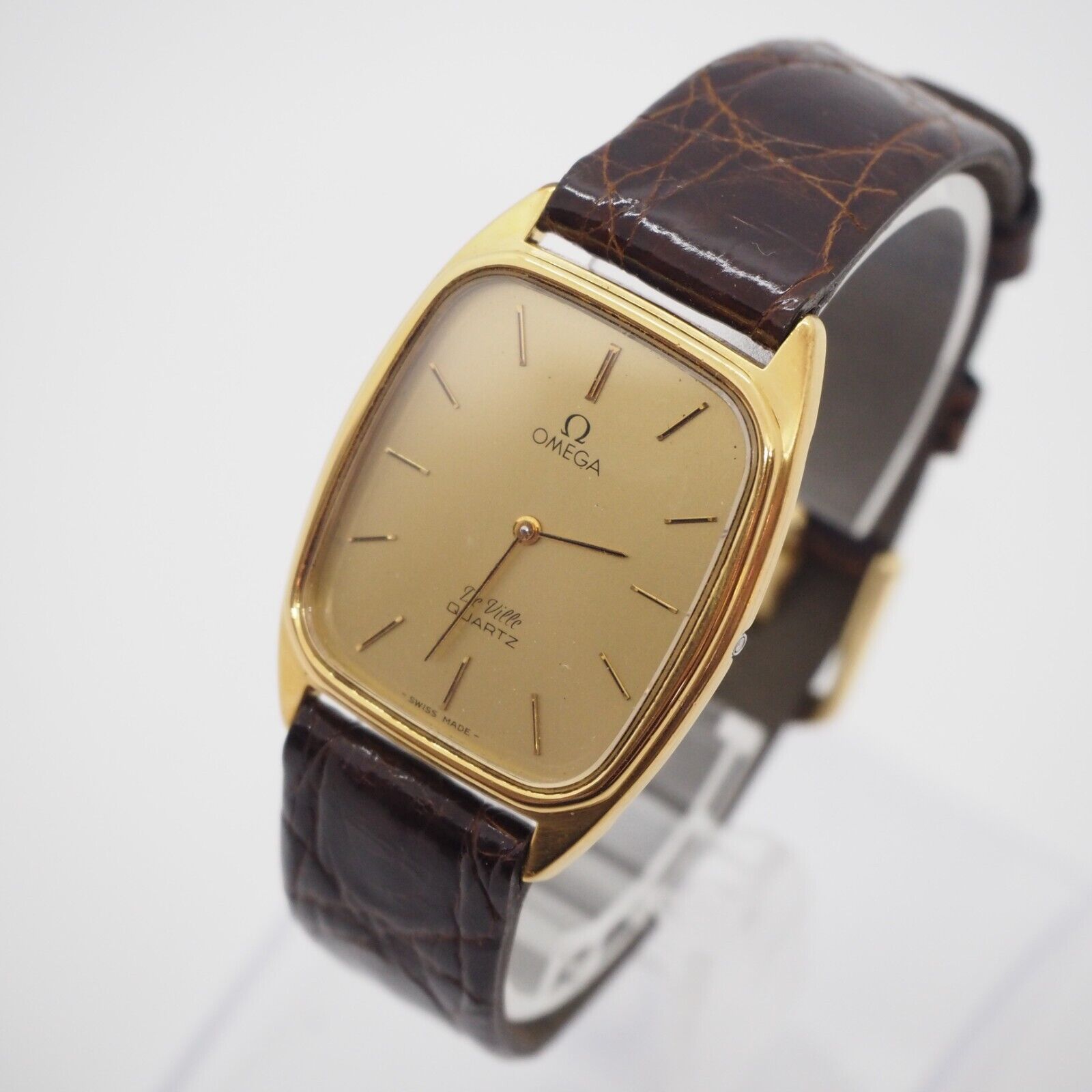 Omega Deville Watch Men's 28mm Rectangle Quartz Gold Dial Omega Deville Watch Men's 28mm Rectangle Quartz Gold Dial