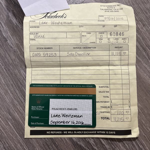 ROLEX Guarantee Warranty Card Sea-Dweller Deepsea 116660 ! With ...