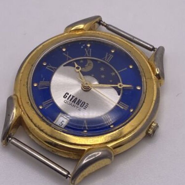 Vintage Gitano Mens Gold-tone Quartz Watch w/Moon Phase Date NEW ...