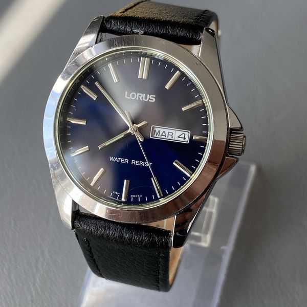 Mens Lorus By Seiko Designer Watch Navy Blue Day-Date Serviced Genuine ...