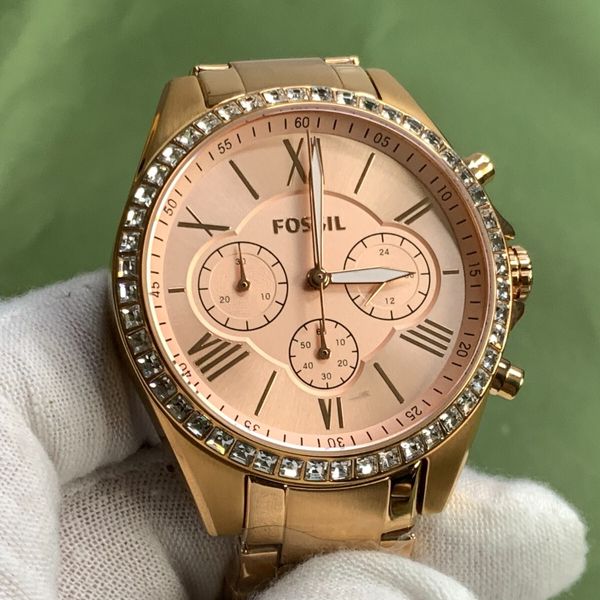 FOSSIL BQ1774 Chronograph Rose gold Dial crystal Bezel 5 Atm Quartz ...