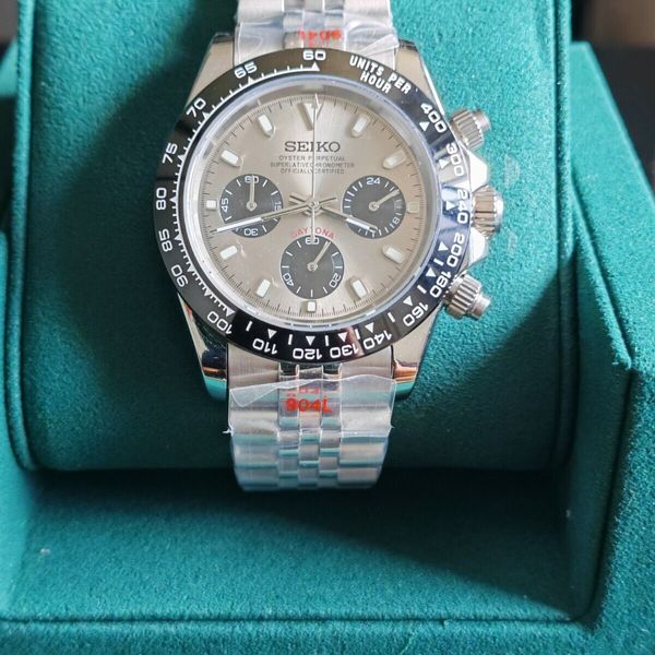 CUSTOM MOD SEIKO VK63 CHRONOGRAPH MOVEMENT 40MM GRAYHOUND DAYTONA DIAL ...