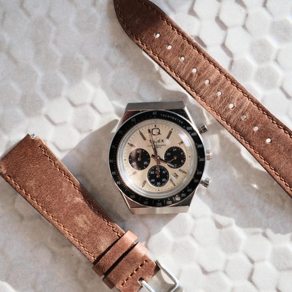 [WTS] Q Timex Chronograph 40mm, Cream Dial on Leather Strap ...
