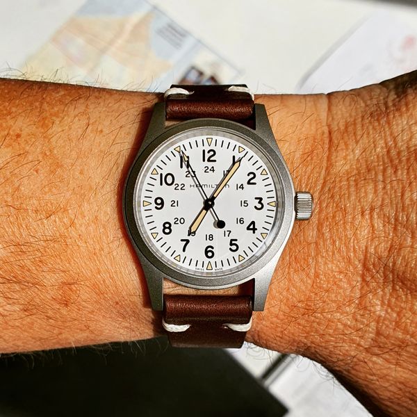 For sale: Hamilton Khaki Field Mechanical white dial. | WatchCharts ...