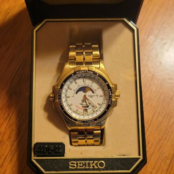 Seiko Tide Master Moon phase 6F24-7019 sports 150m Tidemaster gold 6f24 ...