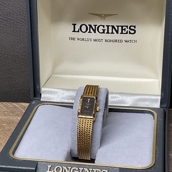 Vintage Longines Womenâ s Gold Tone Diamond Watch Mini Tank Orignal Box ...