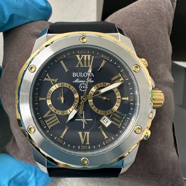 Bulova Marine Star Gray Dial Black Silicone Band Men's Watch 98B277 NEW ...