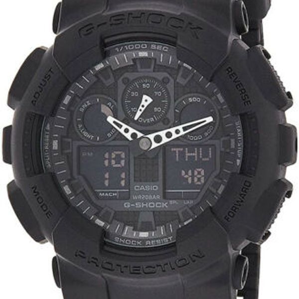 Casio G-Shock Ana-Digi Quartz Chrono 200m Black Resin Watch GA100-1A1 ...