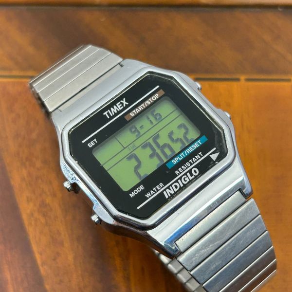 Timex Watch Men LCD Digital Indiglo Silver Tone Expansion Band 35mm New ...