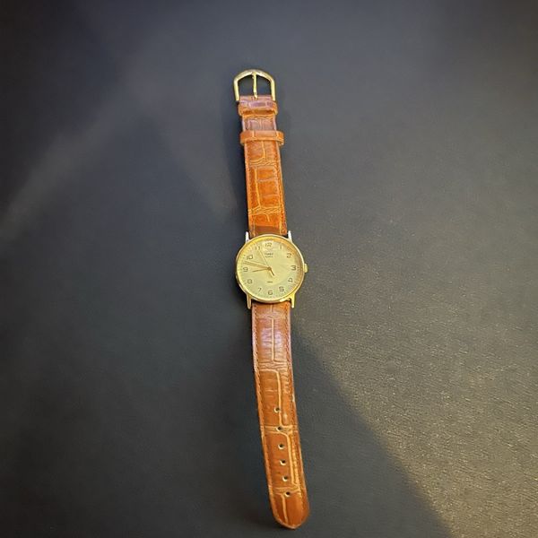 Vintage Gold Timex with Brown Leather Strap | WatchCharts Marketplace