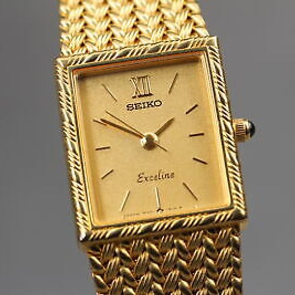 [Near MINT] Vintage Seiko Exceline 7321-6050 18mm Gold Dial Quartz Women's Watch | WatchCharts ...