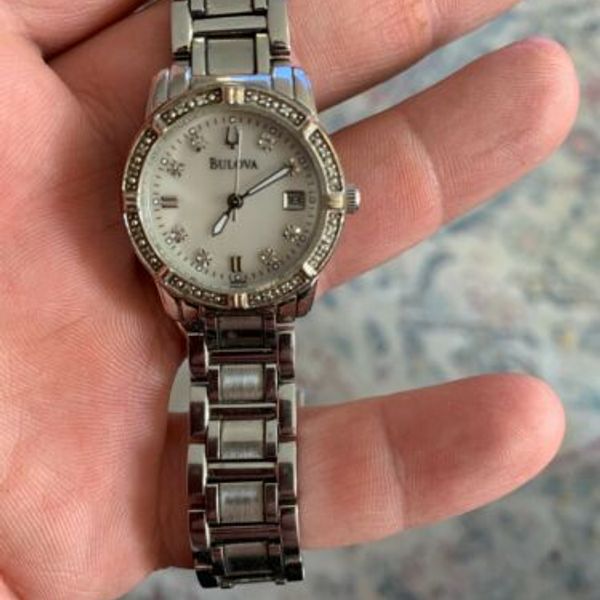 Ladies Bulova Diamond Bezel & MOP Dial Quartz Watch - Model# C637451 ...