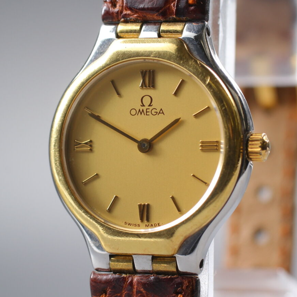 [Near MINT] Vintage OMEGA De Ville Symbol Roman 18K Yellow Gold Qz ...