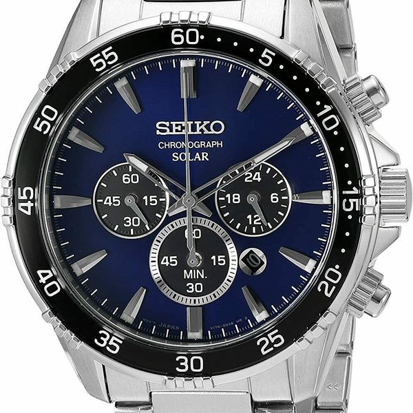 Seiko Solar Chronograph Blue Dial Stainless Steel 43.5mm Men’s Watch ...