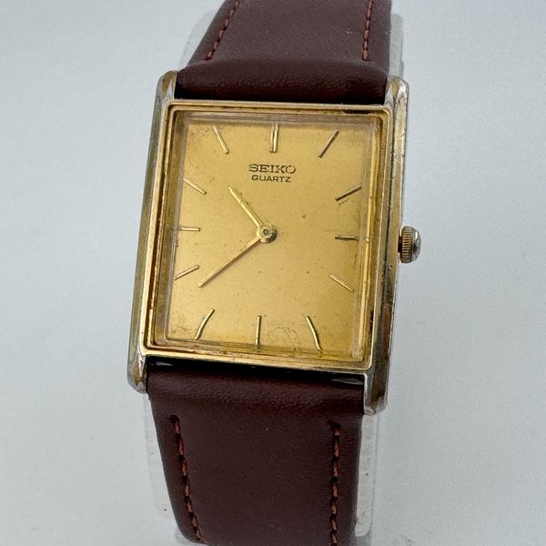 Vintage Seiko Quartz Watch 6530-5079 Men Gold Tone Rectangle Leather ...