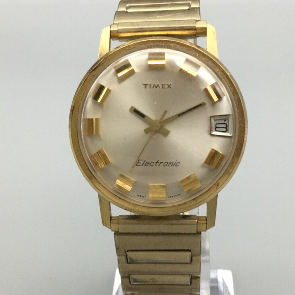 Vintage Timex Electronic Watch Men Gold Tone West Germany Date New ...