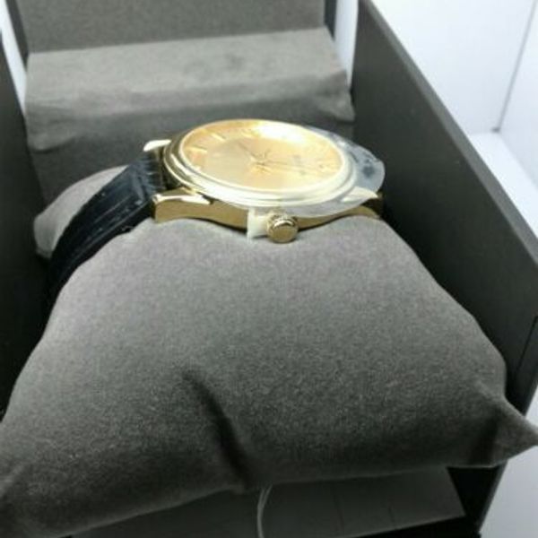 Bulova 97A70 Gold-Tone Stainless Steel Black Leather Strap Men's Watch ...