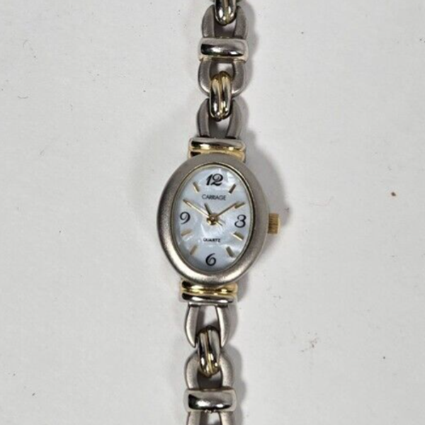Carriage by Timex Ladies Watch Silver Tone Band Oval 18 mm Case Ivory ...