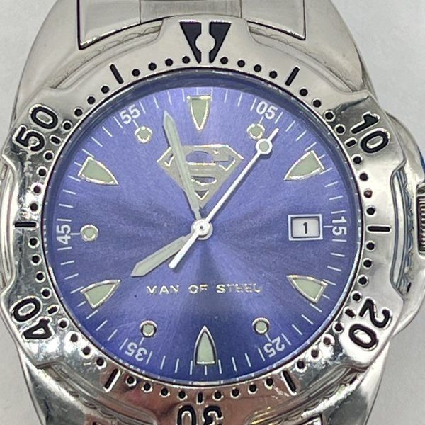 Fossil Superman Blue Dial Face Watch w Rotating Bezel Untested ...