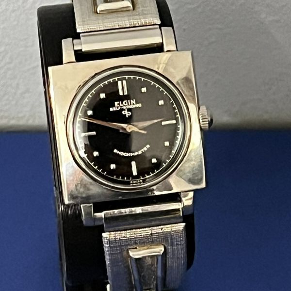 1950â s Vintage 29mm Elgin Shockmaster Dante Square Automatic Watch ...