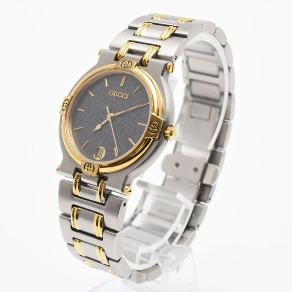 [Near MINT] Gucci 9000M Black Dial Two Tone Silver Gold Men's Quartz ...