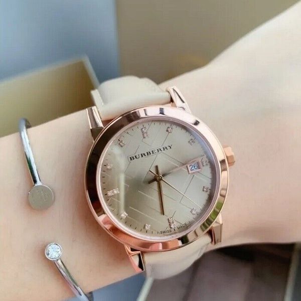 NEW GENUINE BURBERRY THE CITY BU9131 ROSE GOLD BEIGE LEATHER STRAP ...