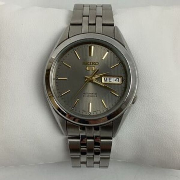 SEIKO 5 SNKL19 Men's Automatic Grey Day-Date Dial Stainless Steel Watch ...