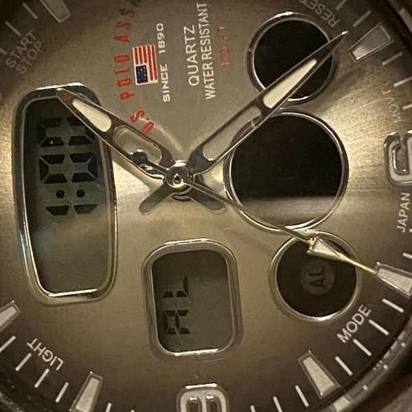US POLO Men's 42MM Dual Time Watch, SII Seiko Japan Analog &Digital ...