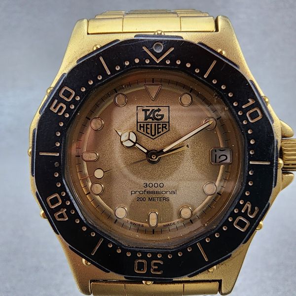 Tag Heuer Professional 3000 Watch Men 35mm Gold Dial Gold Plated Mid ...
