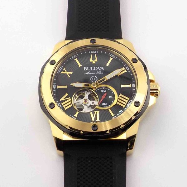 BULOVA MARINE STAR AUTOMATIC BLACK DIAL & BAND MEN'S WATCH 98A272 $650. ...