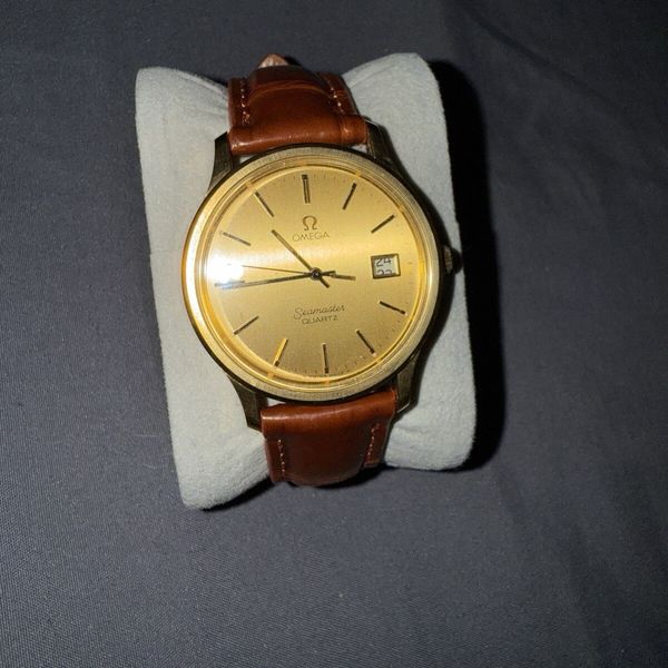 OMEGA SEAMASTER VINTAGE CAL.1430 QUARTZ GOLD DIAL DATE WATCH. NEAR MINT ...