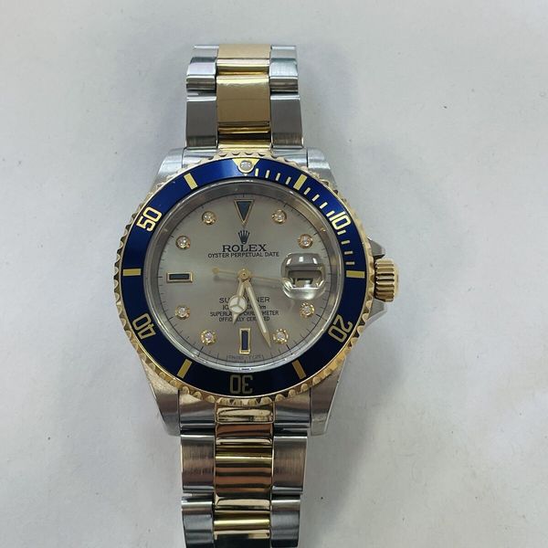 Rolex Submariner 16613 Silver Serti Dial Two-Tone Oyster Band 40mm ...