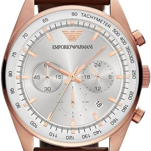 Emporio Armani Men's AR5995 Brown Leather Strap Silver Dial Watch ...
