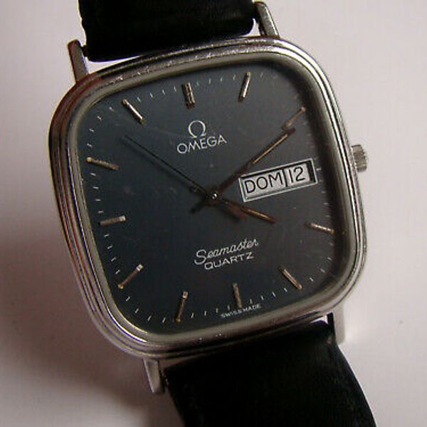Vintage OMEGA SEAMASTER Men Watch Quartz Cal.1435 Day Date Square Black ...