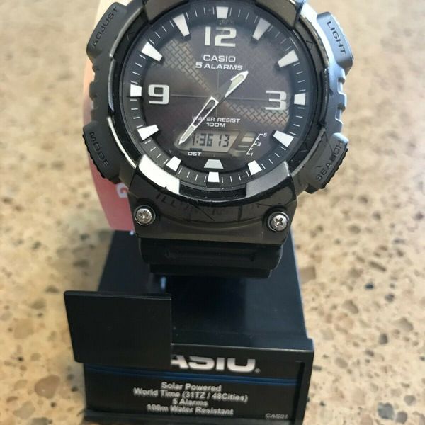 NEW CASIO MODEL CAS91 SOLAR POWERED WORLD TIME 5 ALARMS 100M WATER ...