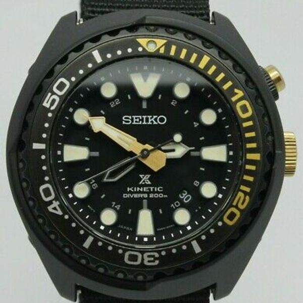 Seiko SUN045 PROSEX 200m Air Divers Kinetic GMT Black Yellow Men Watch ...
