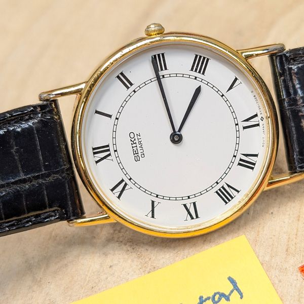 Mens Seiko 5y30-7000 roman numeral white dial wrist watch gold tone ...