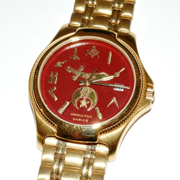 Hamilton Men's Swiss Quartz Analog Watch 8458 Masonic Shrine Gold Tone ...