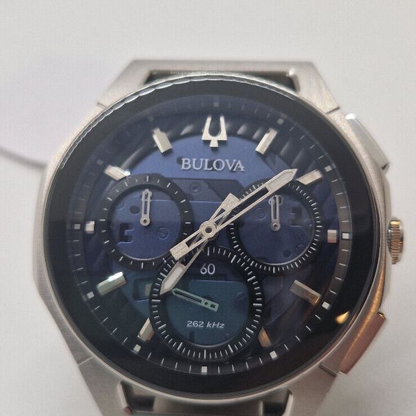 Bulova CURV Chronograph Blue Dial Exhibition Caseback Quartz Men's ...