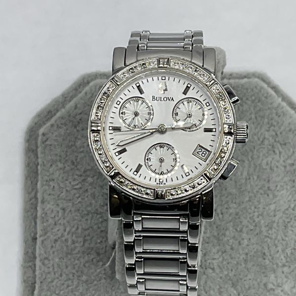 BULOVA 96R19 Diamond Bezel CHRONO LADIES WATCH WHITE DIAL-Free Shipping ...
