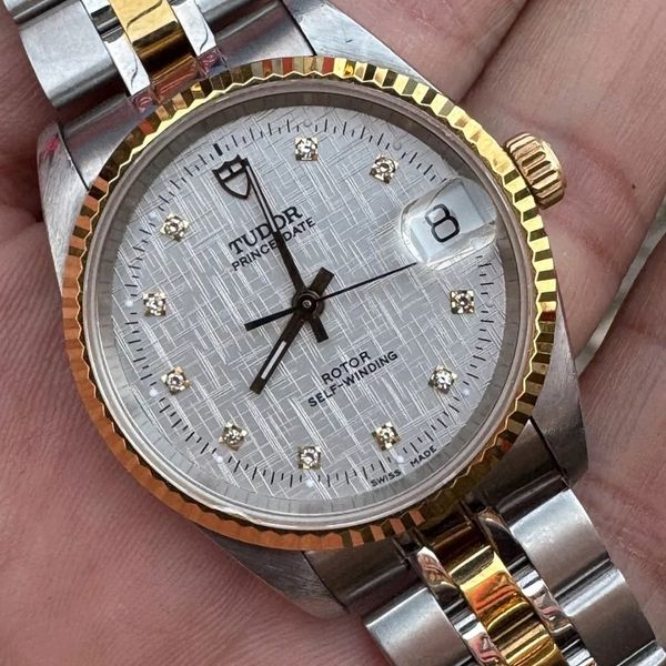 Tudor Prince Date 72003 Men's Watch 32MM Automatic White Diamonds Dial ...