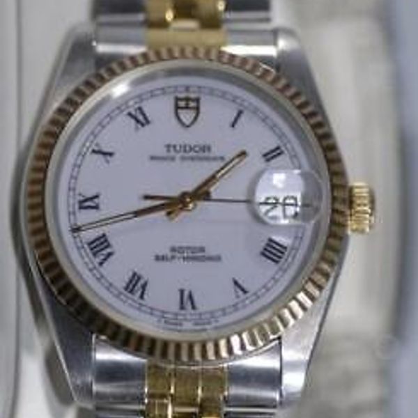 Rolex Tudor Prince OysterDate Solid Gold Bezel 74033 - White Roman Dial ...