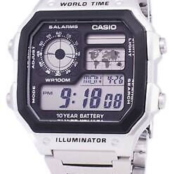 Casio Digital World Time WR100M AE-1200WHD-1AVDF AE-1200WHD-1AV Men's Watch | WatchCharts ...