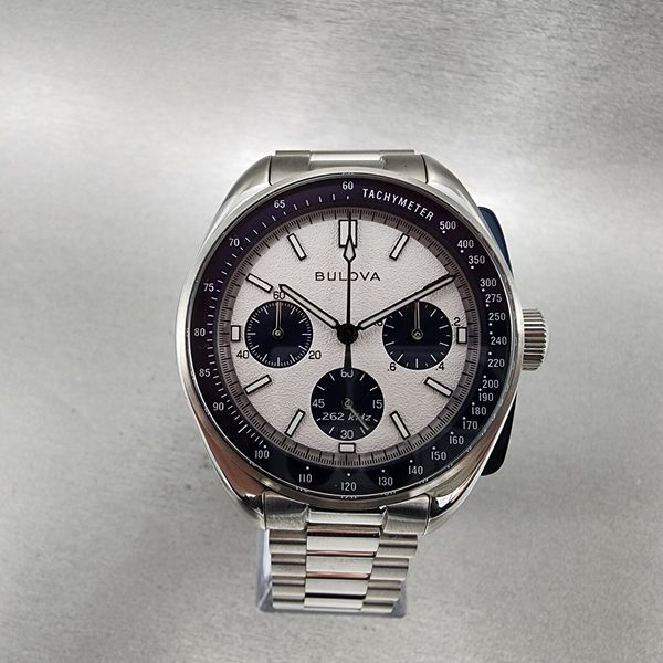 Bulova Lunar Pilot Chronograph Watch Men 44mm White Dial Steel 98K112 ...