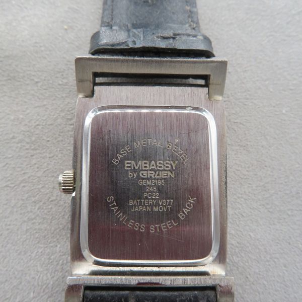 Vintage Embassy By Gruen Quartz Watch w/Day Tank Style Cream Dial New ...