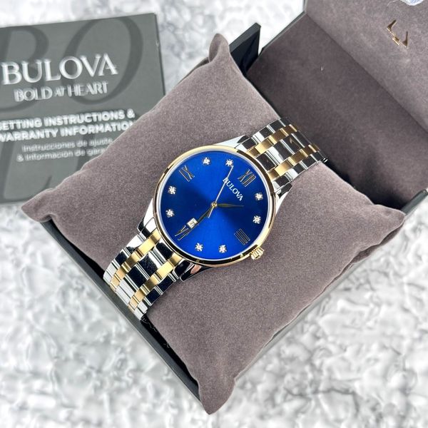 Bulova Men's Classic Diamond Blue Dial Two-Tone Stainless Steel Watch ...
