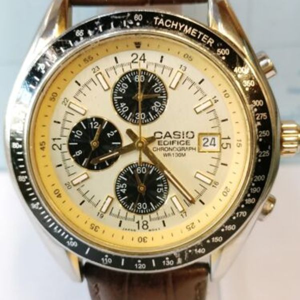 CASIO EDIFICE CHRONOGRAPH QUARTZ CREAM DIAL EF-503 JAPAN MEN'S FULL ...